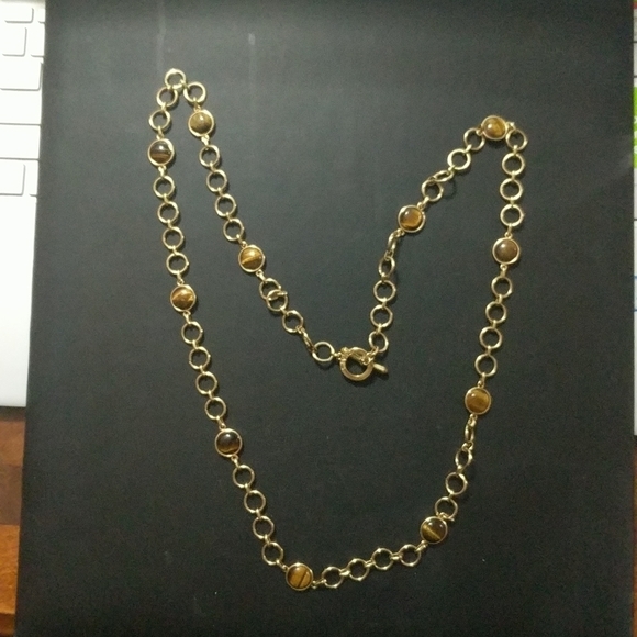 Chaps | Jewelry | Chaps Gold Tone Tigerseye Gemstone Chain Long ...